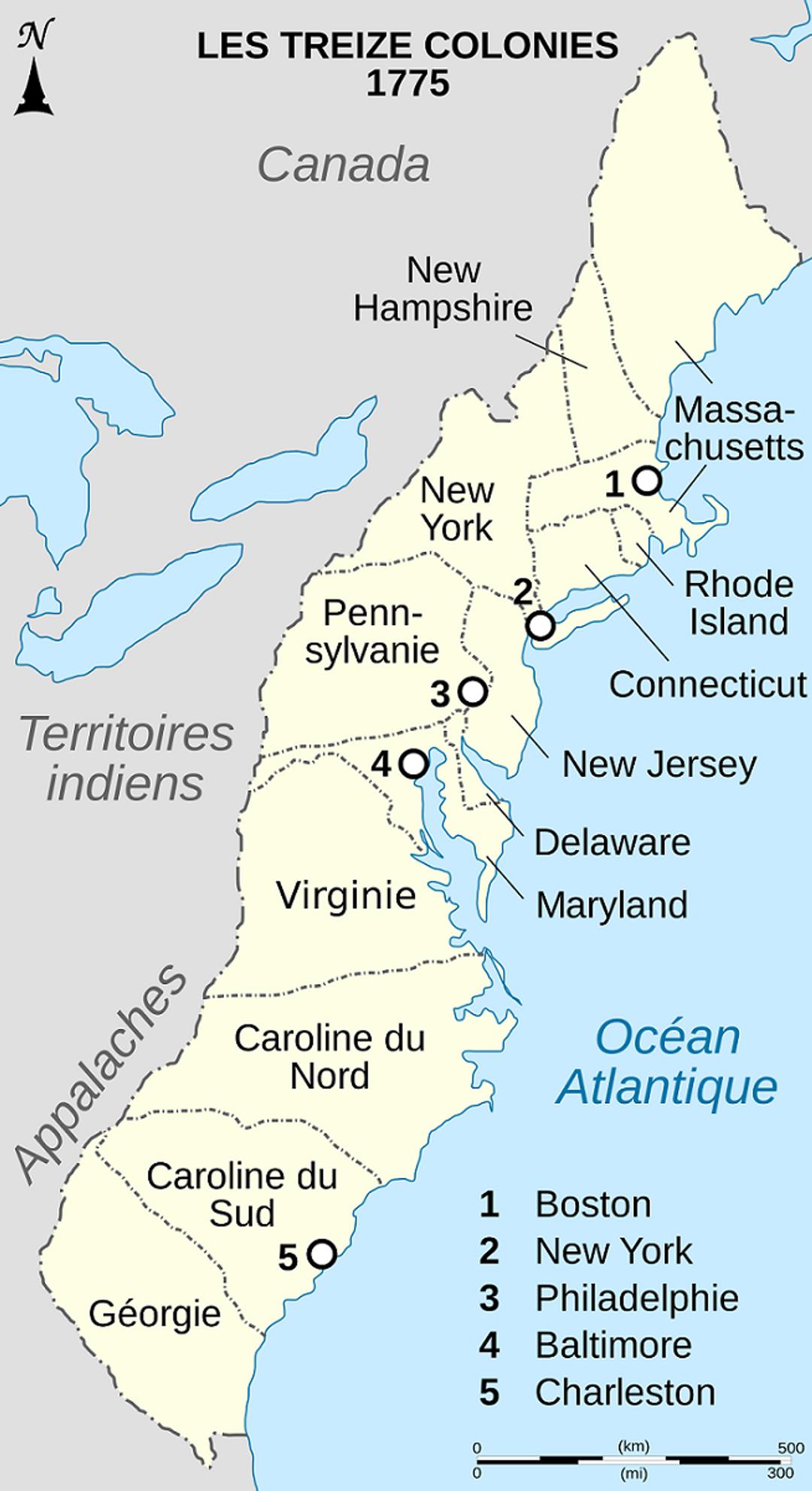 Histoire : les 13 colonies anglaises d'Amérique du Nord