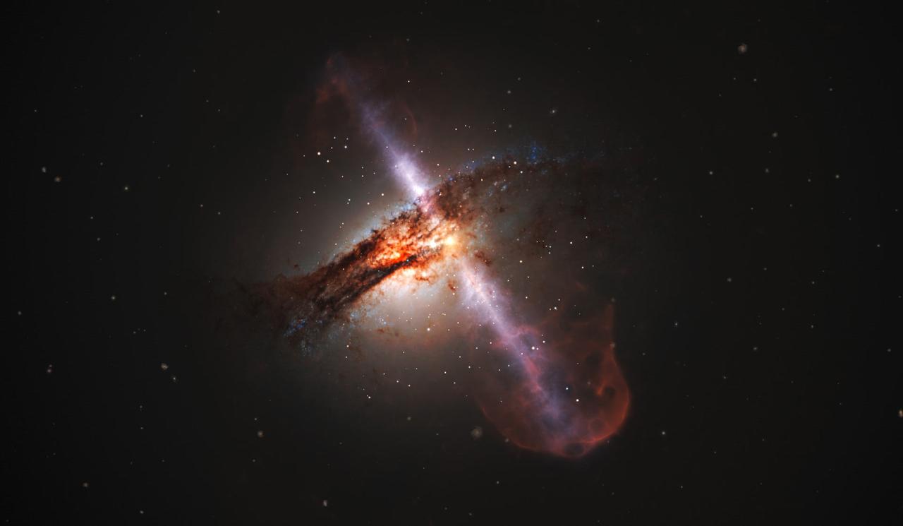 Première image d'un jet de particules et de galaxies en collision